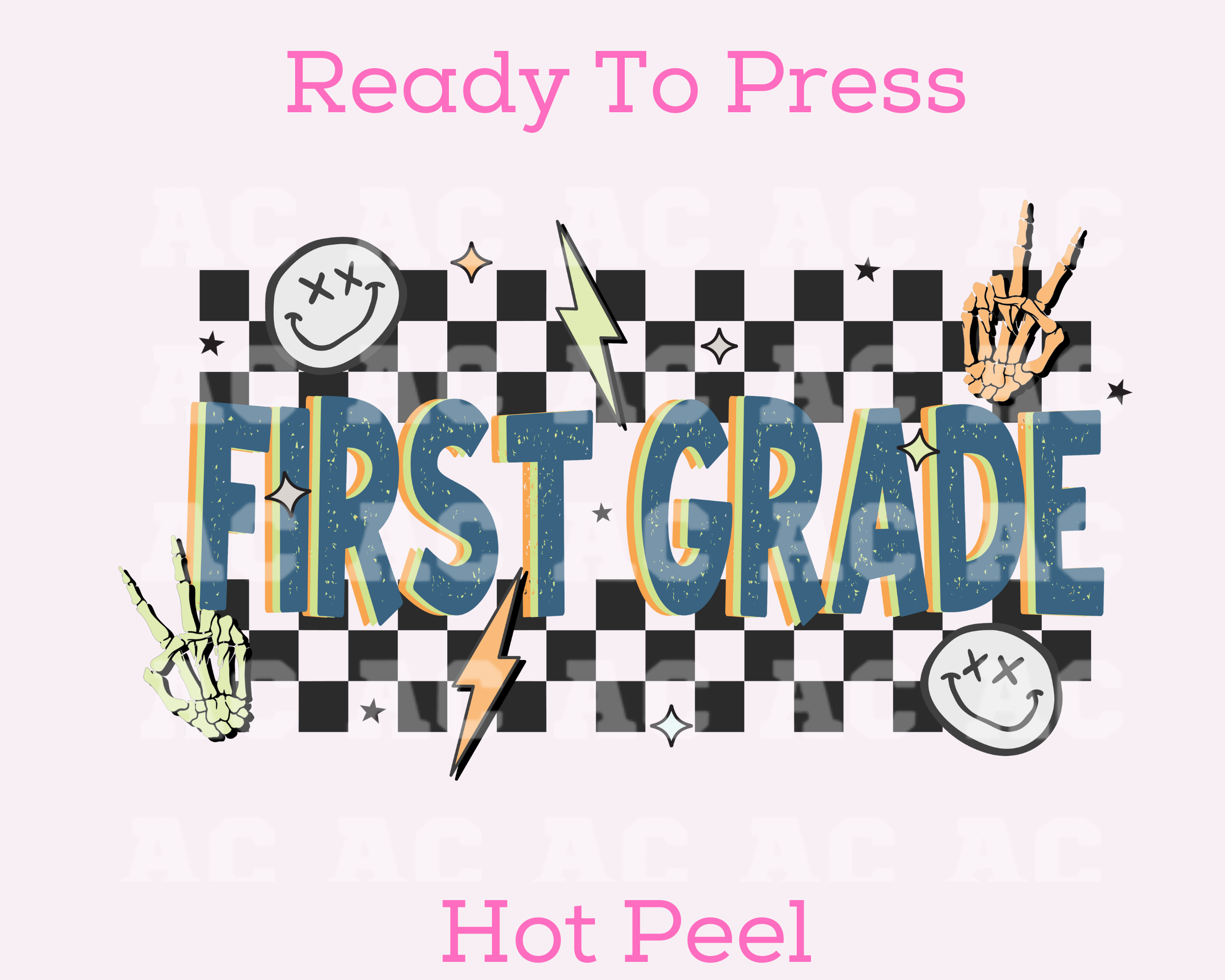 Checkered First Grade 1st Grade DTF TRANSFER or UV DTF STICKER ...
