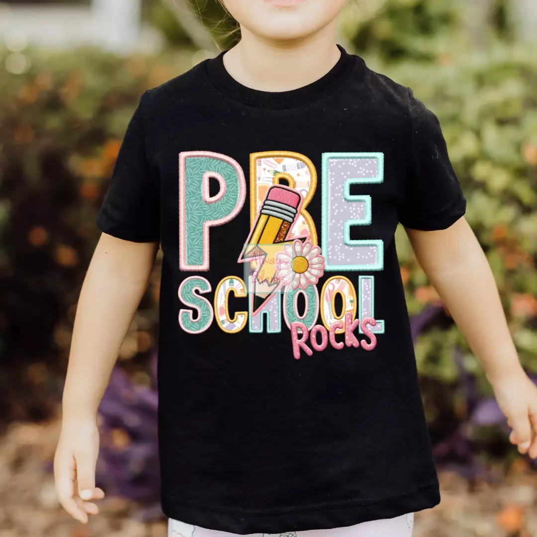 Preschool Rocks Girl (Faux Embroidery) Grade Level DTF TRANSFER ...