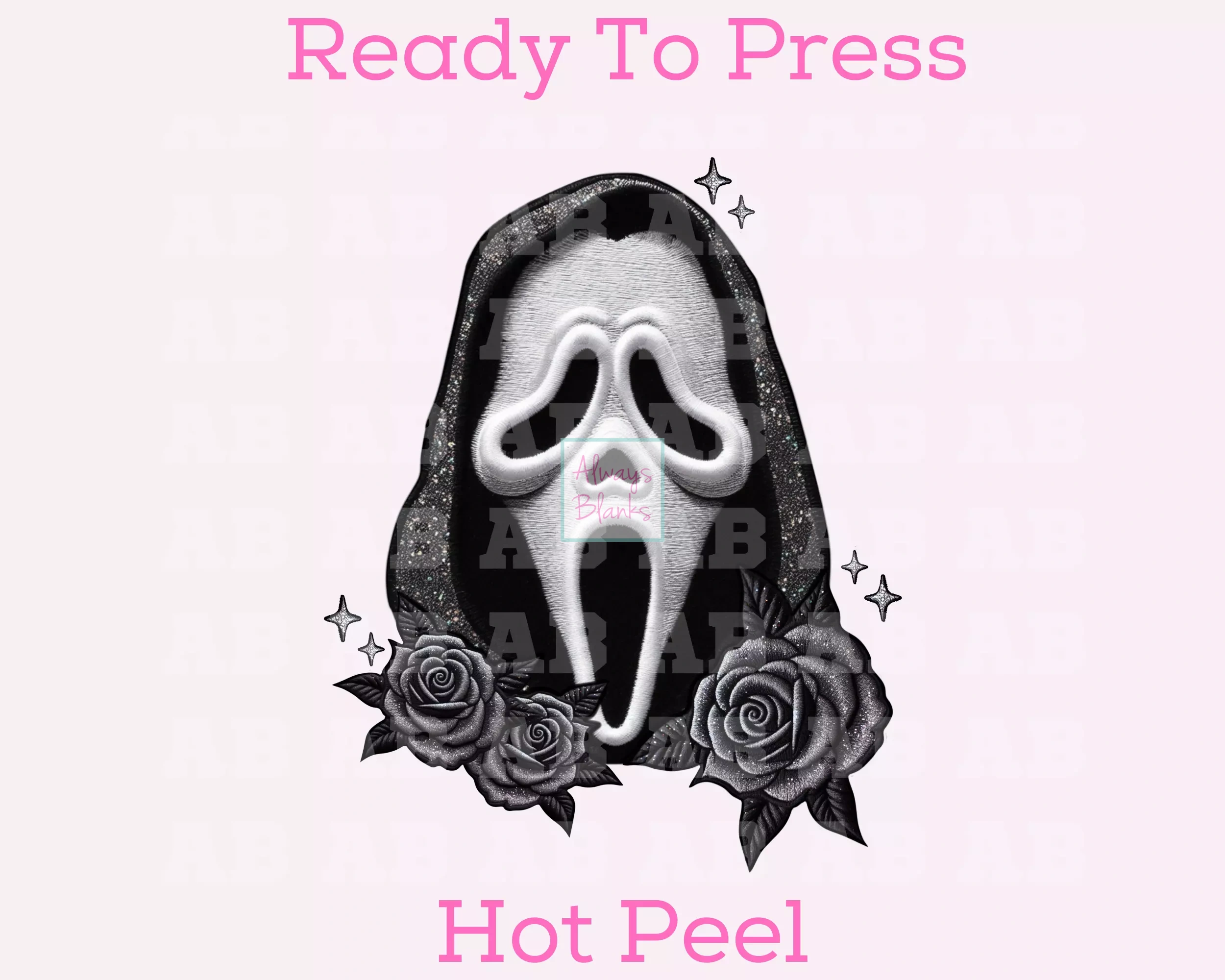 Ghostface And Roses (Faux Embroidery) Halloween DTF TRANSFER – AlwaysBlanks