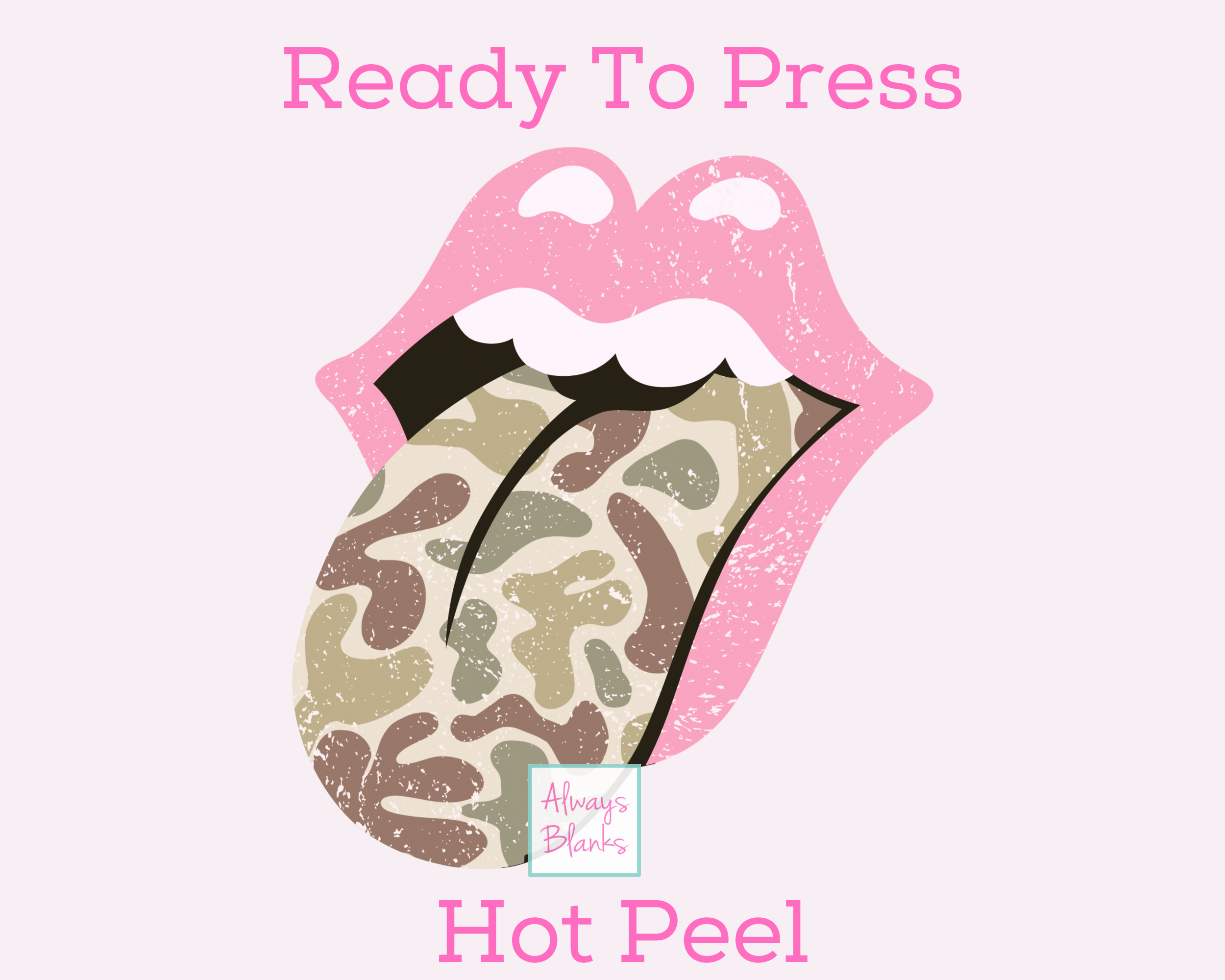 Camo Tongue With Pink Lips (Distressed) Trendy DTF TRANSFER or UV DTF ...