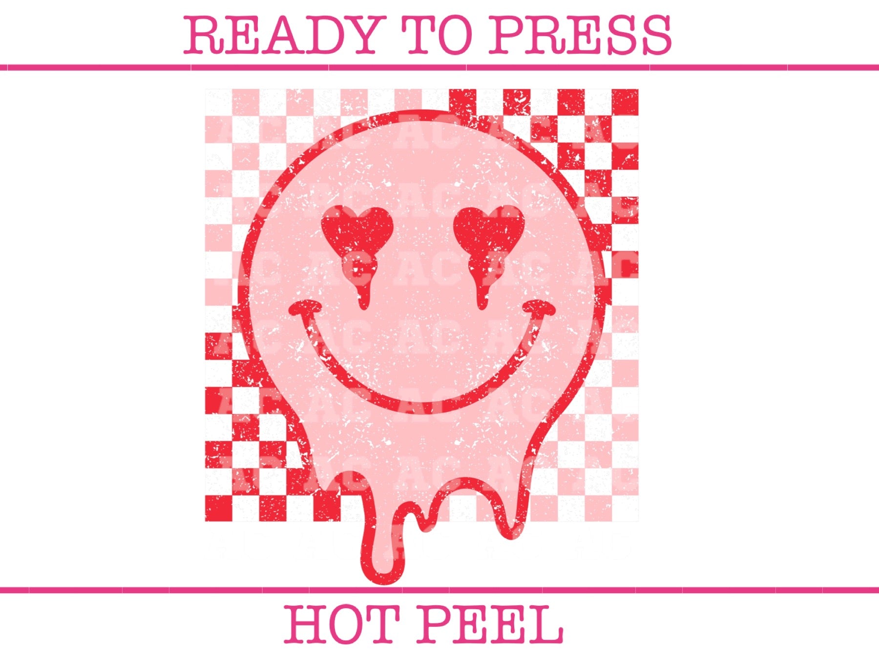Distressed Happy Face Heart Eyes (Checkered) Valentine's Day DTF TRANS ...