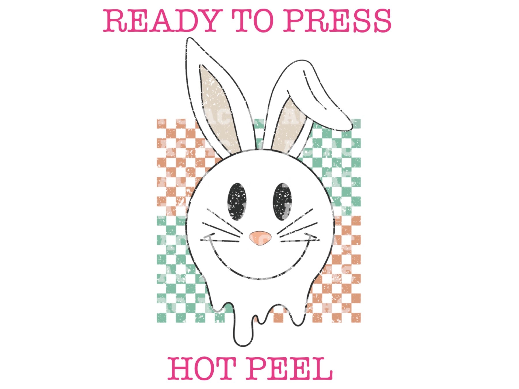Checkered Happy Bunny (Distressed) Easter DTF TRANSFER – AlwaysBlanks