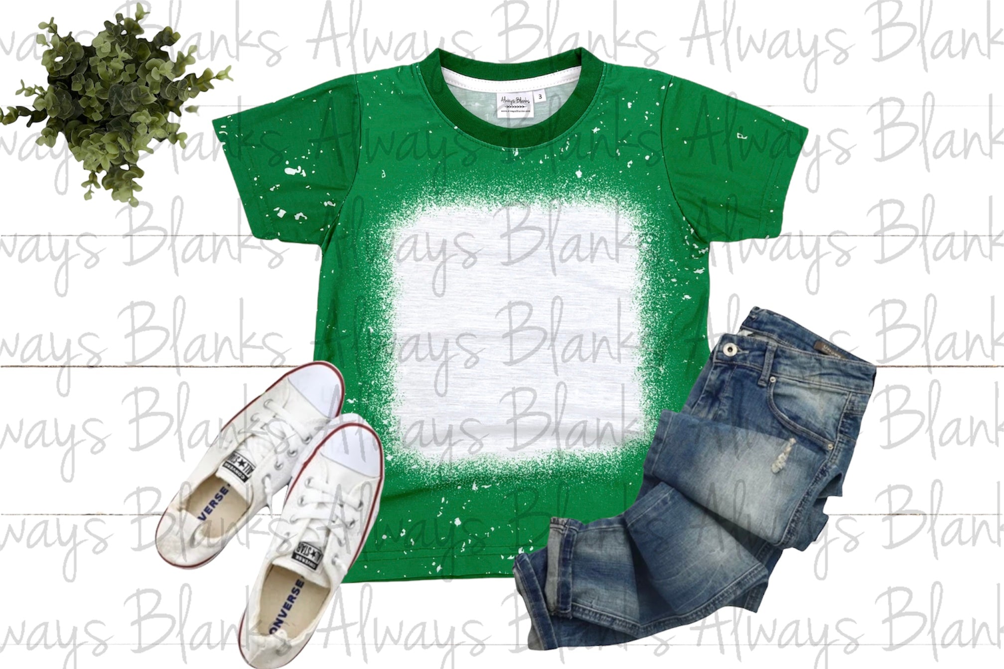 KIDS MOCK UP GREEN BLEACHED STYLE 100% Polyester Shirt – AlwaysBlanks
